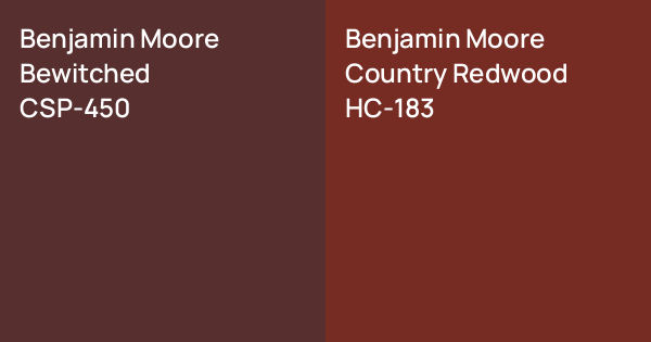Benjamin Moore Bewitched vs. Benjamin Moore Country Redwood comparison