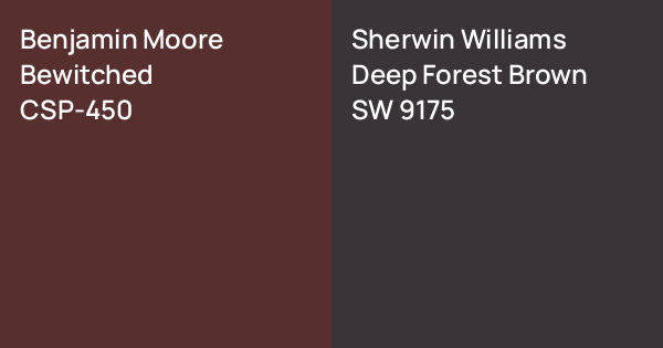 Benjamin Moore Bewitched vs. Sherwin Williams Deep Forest Brown comparison