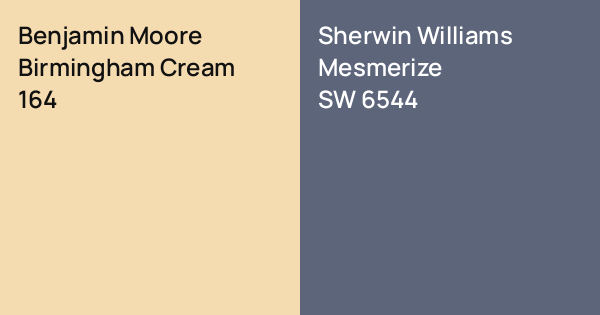 Benjamin Moore Birmingham Cream vs. Sherwin Williams Mesmerize comparison