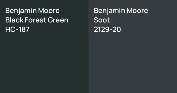Benjamin Moore Black Forest Green vs. Benjamin Moore Soot comparison