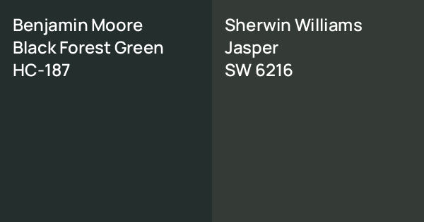 Benjamin Moore Black Forest Green vs. Sherwin Williams Jasper comparison