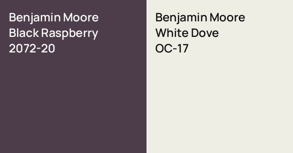 Benjamin Moore Black Raspberry vs. Benjamin Moore White Dove comparison