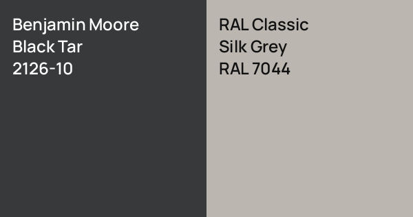 Benjamin Moore Black Tar vs. RAL Classic Silk Grey comparison