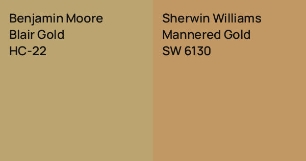Benjamin Moore Blair Gold vs. Sherwin Williams Mannered Gold comparison