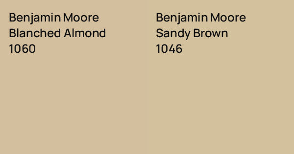 Benjamin Moore Blanched Almond vs. Benjamin Moore Sandy Brown comparison