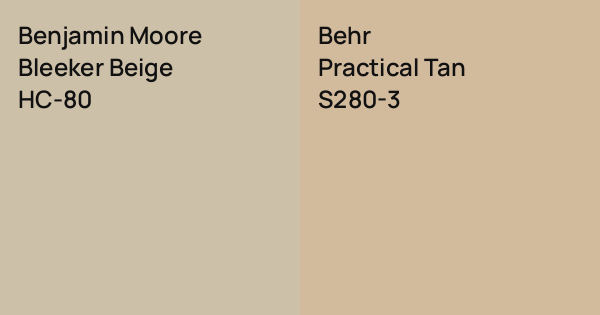Benjamin Moore Bleeker Beige vs. Behr Practical Tan comparison