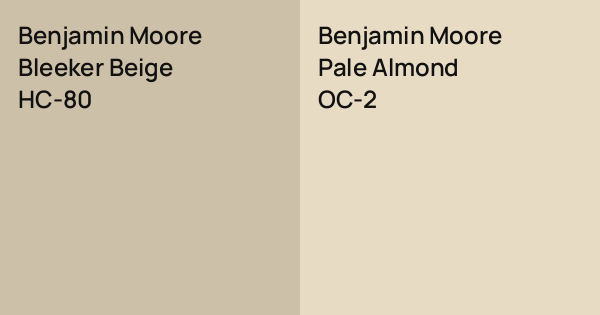 Benjamin Moore Bleeker Beige vs. Benjamin Moore Pale Almond comparison