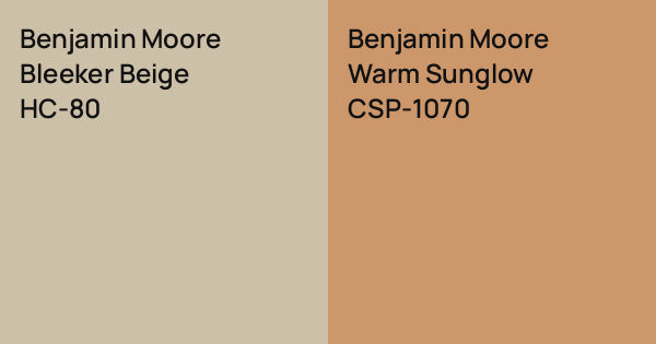 Benjamin Moore Bleeker Beige vs. Benjamin Moore Warm Sunglow comparison