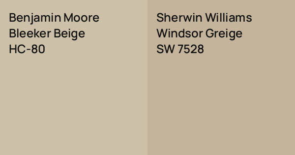 Benjamin Moore Bleeker Beige vs. Sherwin Williams Windsor Greige comparison