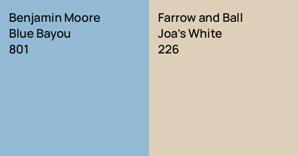 Benjamin Moore Blue Bayou vs. Farrow and Ball Joa's White comparison