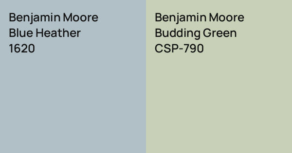 Benjamin Moore Blue Heather vs. Benjamin Moore Budding Green comparison