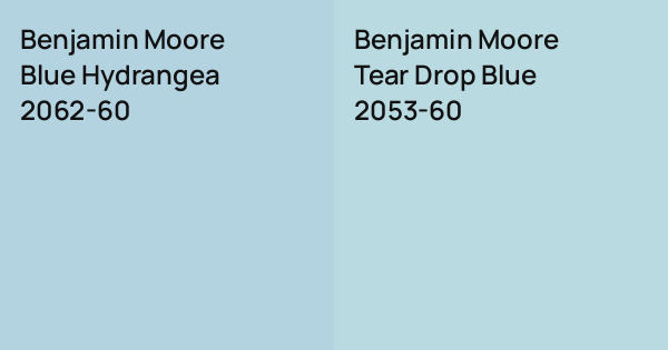 Benjamin Moore Blue Hydrangea vs. Benjamin Moore Tear Drop Blue comparison