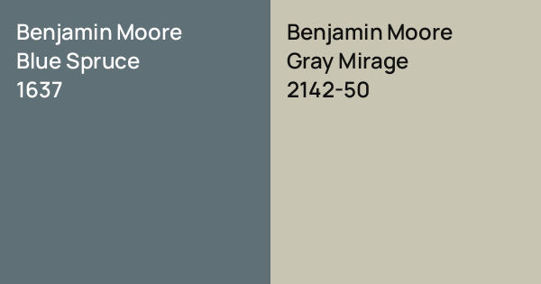 Benjamin Moore Blue Spruce vs. Benjamin Moore Gray Mirage comparison