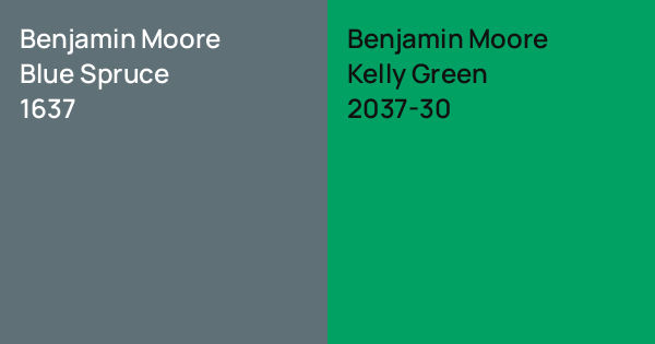 Benjamin Moore Blue Spruce vs. Benjamin Moore Kelly Green comparison