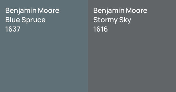 Benjamin Moore Blue Spruce vs. Benjamin Moore Stormy Sky comparison