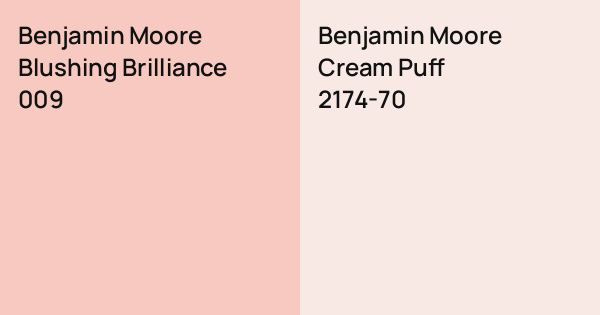 Benjamin Moore Blushing Brilliance vs. Benjamin Moore Cream Puff comparison