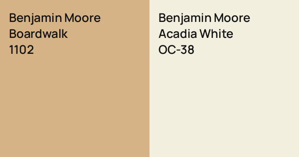 Benjamin Moore Boardwalk vs. Benjamin Moore Acadia White comparison