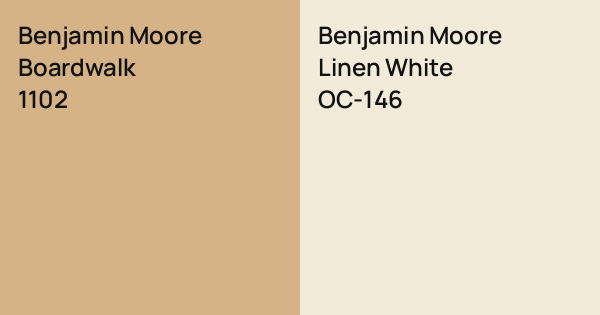 Benjamin Moore Boardwalk vs. Benjamin Moore Linen White comparison