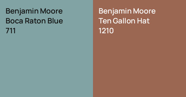 Benjamin Moore Boca Raton Blue vs. Benjamin Moore Ten Gallon Hat comparison