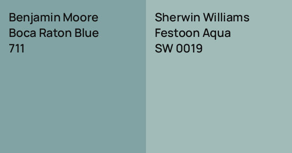 Benjamin Moore Boca Raton Blue vs. Sherwin Williams Festoon Aqua comparison
