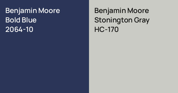 Benjamin Moore Bold Blue vs. Benjamin Moore Stonington Gray comparison
