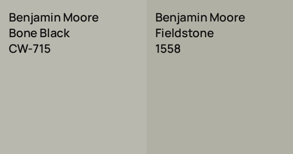 Benjamin Moore Bone Black vs. Benjamin Moore Fieldstone comparison