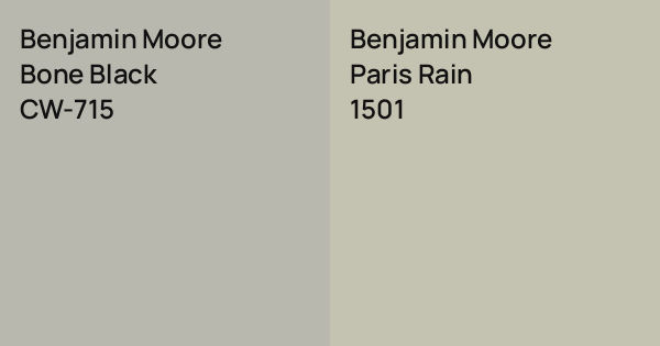 Benjamin Moore Bone Black vs. Benjamin Moore Paris Rain comparison
