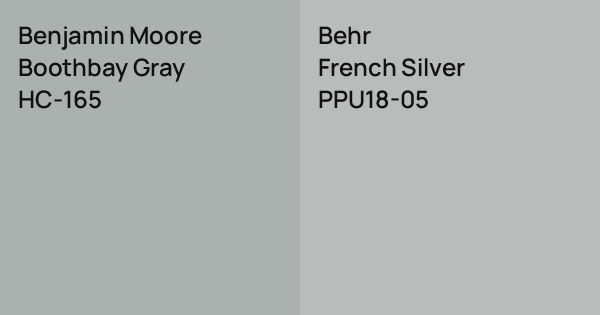Benjamin Moore Boothbay Gray vs. Behr French Silver comparison