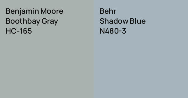 Benjamin Moore Boothbay Gray vs. Behr Shadow Blue comparison