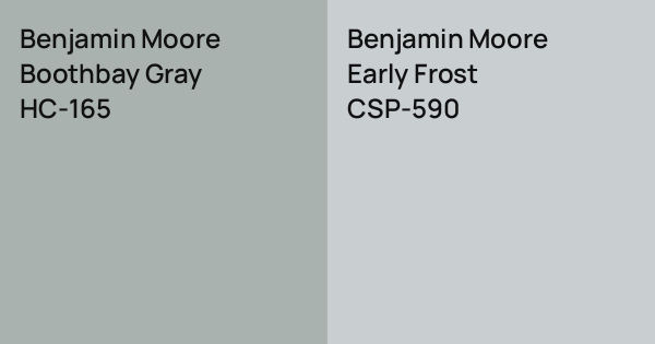 Benjamin Moore Boothbay Gray vs. Benjamin Moore Early Frost comparison