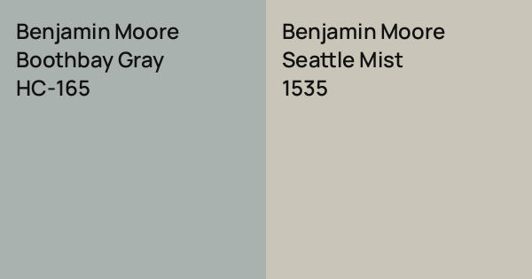 Benjamin Moore Boothbay Gray vs. Benjamin Moore Seattle Mist comparison