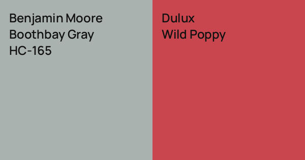 Benjamin Moore Boothbay Gray vs. Dulux Wild Poppy comparison