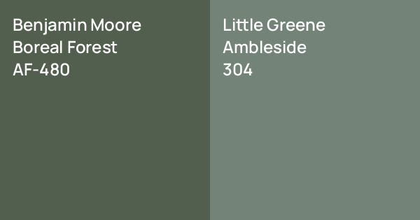 Benjamin Moore Boreal Forest vs. Little Greene Ambleside comparison