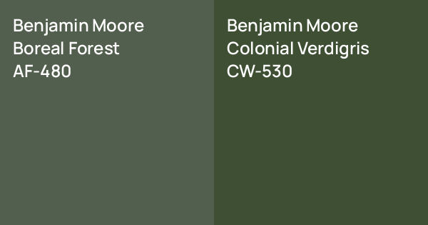 Benjamin Moore Boreal Forest vs. Benjamin Moore Colonial Verdigris comparison