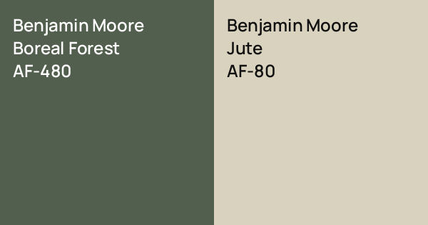 Benjamin Moore Boreal Forest vs. Benjamin Moore Jute comparison