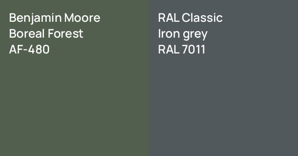Benjamin Moore Boreal Forest vs. RAL Classic Iron grey comparison