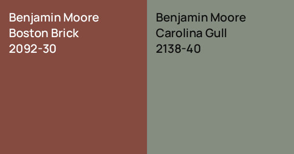 Benjamin Moore Boston Brick vs. Benjamin Moore Carolina Gull comparison