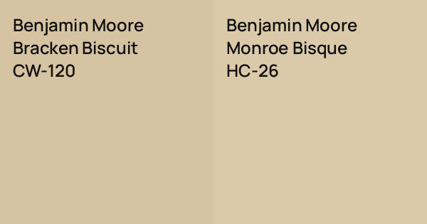 Benjamin Moore Bracken Biscuit vs. Benjamin Moore Monroe Bisque comparison