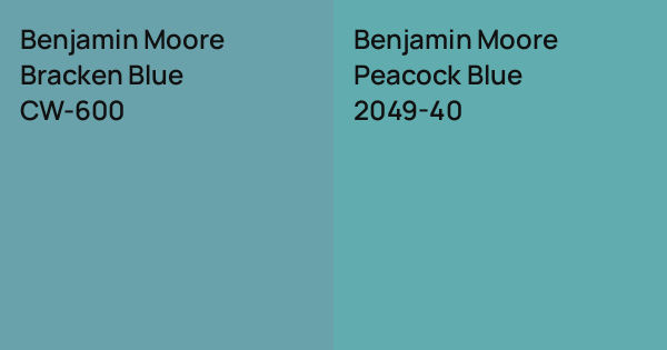 Benjamin Moore Bracken Blue vs. Benjamin Moore Peacock Blue comparison