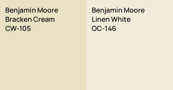 Benjamin Moore Bracken Cream vs. Benjamin Moore Linen White comparison