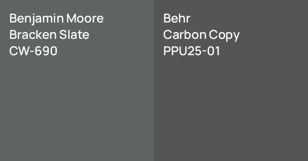 Benjamin Moore Bracken Slate vs. Behr Carbon Copy comparison