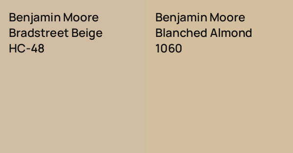Benjamin Moore Bradstreet Beige vs. Benjamin Moore Blanched Almond ...