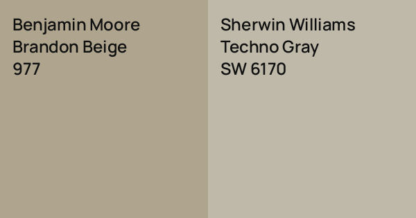 Benjamin Moore Brandon Beige vs. Sherwin Williams Techno Gray comparison
