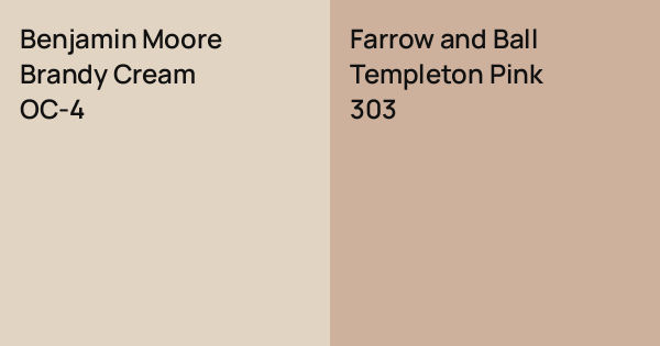 Benjamin Moore Brandy Cream vs. Farrow and Ball Templeton Pink comparison