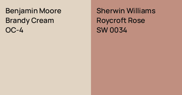 Benjamin Moore Brandy Cream vs. Sherwin Williams Roycroft Rose comparison