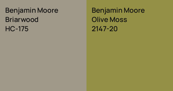 Benjamin Moore Briarwood vs. Benjamin Moore Olive Moss comparison