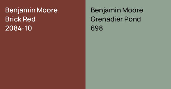 Benjamin Moore Brick Red vs. Benjamin Moore Grenadier Pond comparison