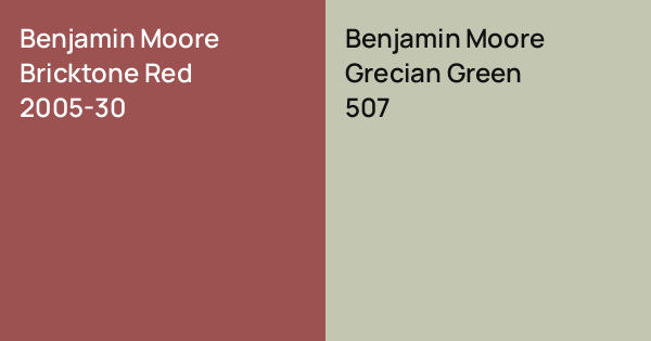 Benjamin Moore Bricktone Red vs. Benjamin Moore Grecian Green comparison