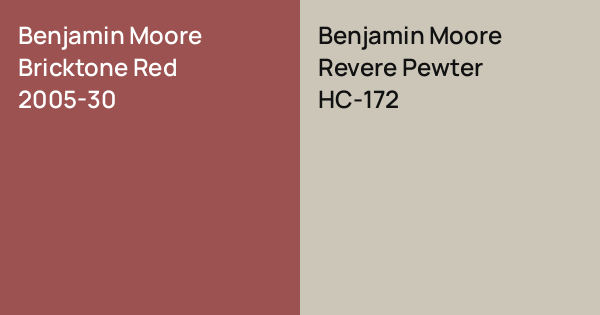 Benjamin Moore Bricktone Red vs. Benjamin Moore Revere Pewter comparison