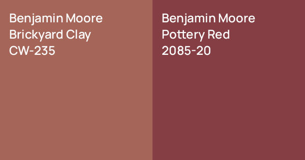 Benjamin Moore Brickyard Clay vs. Benjamin Moore Pottery Red comparison